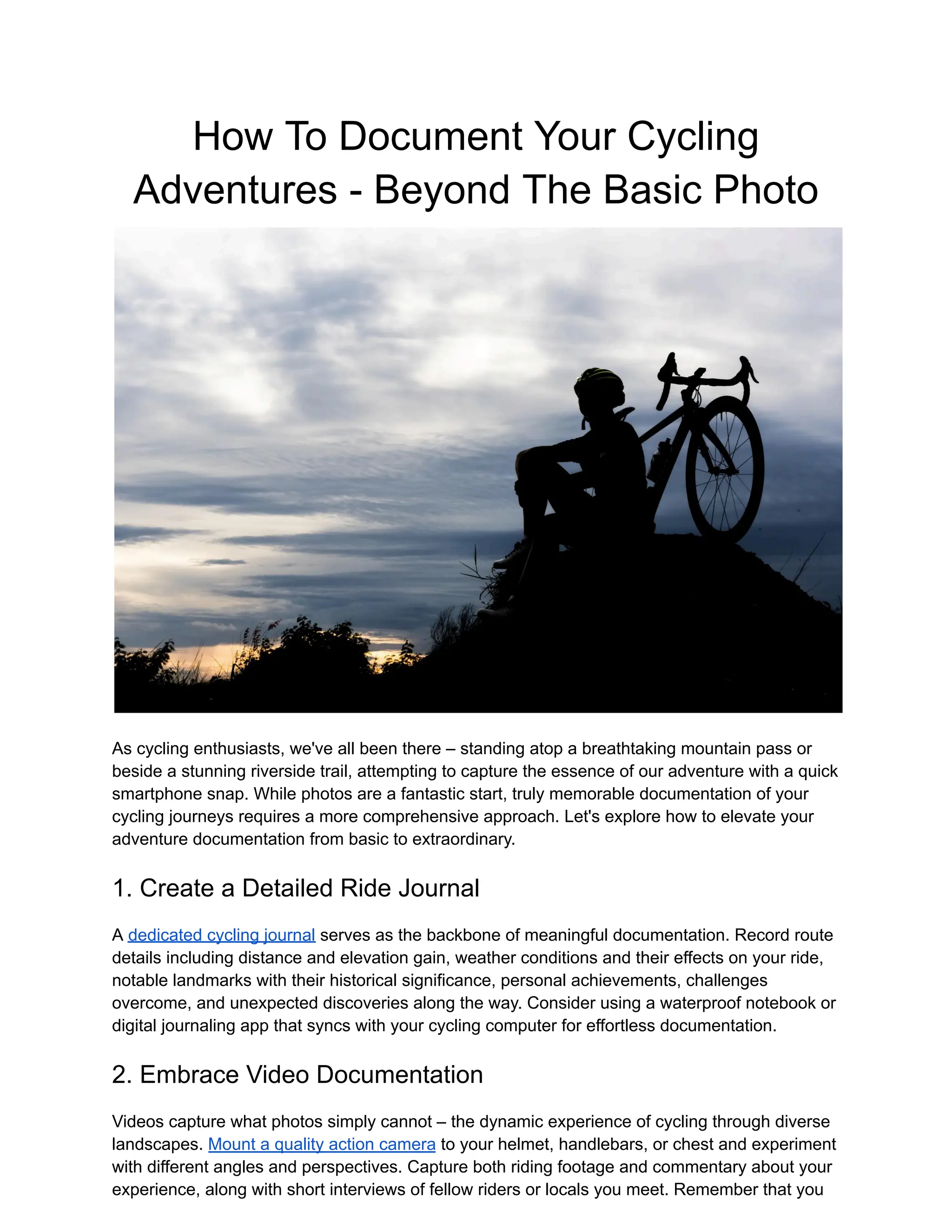 How To Document Your Cycling Adventures - Beyond The Basic Photo | PDF