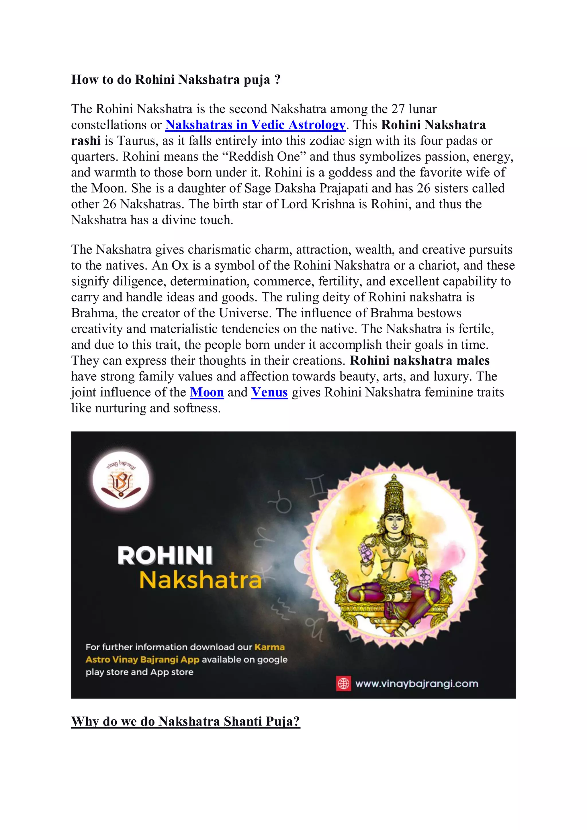 How to do Rohini Nakshatra puja? | PDF