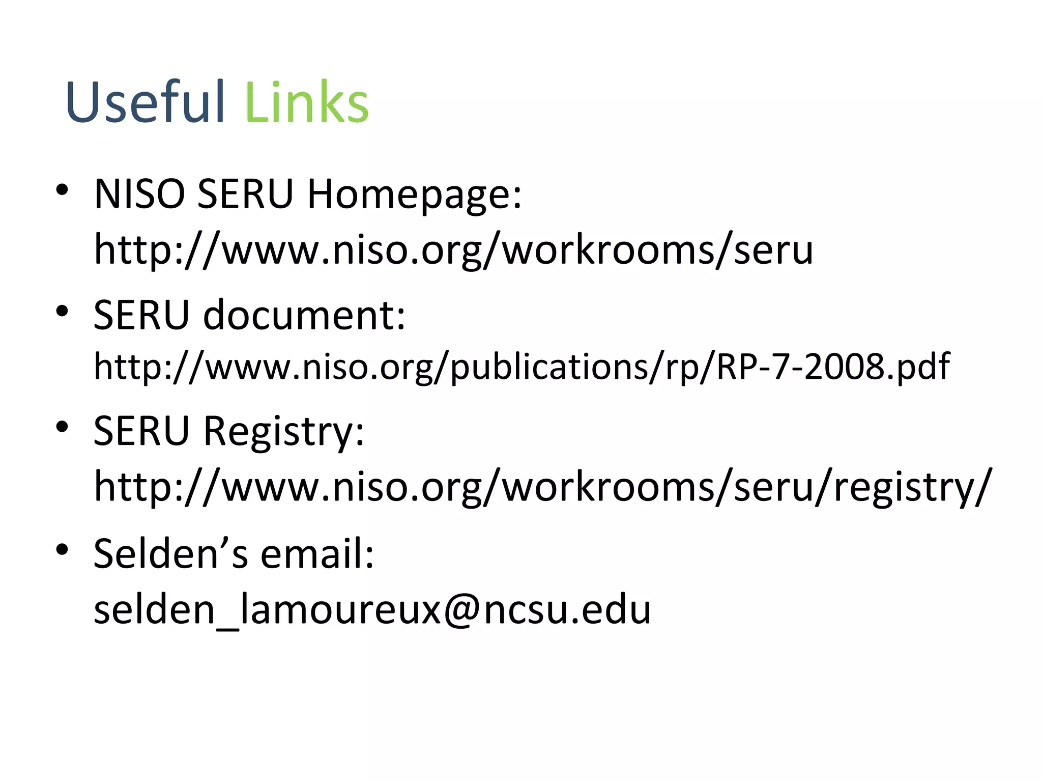 Lamoureux and Shadle, How to do SERU | PPT