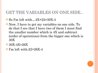 How to do solve an equation with variables | PPT