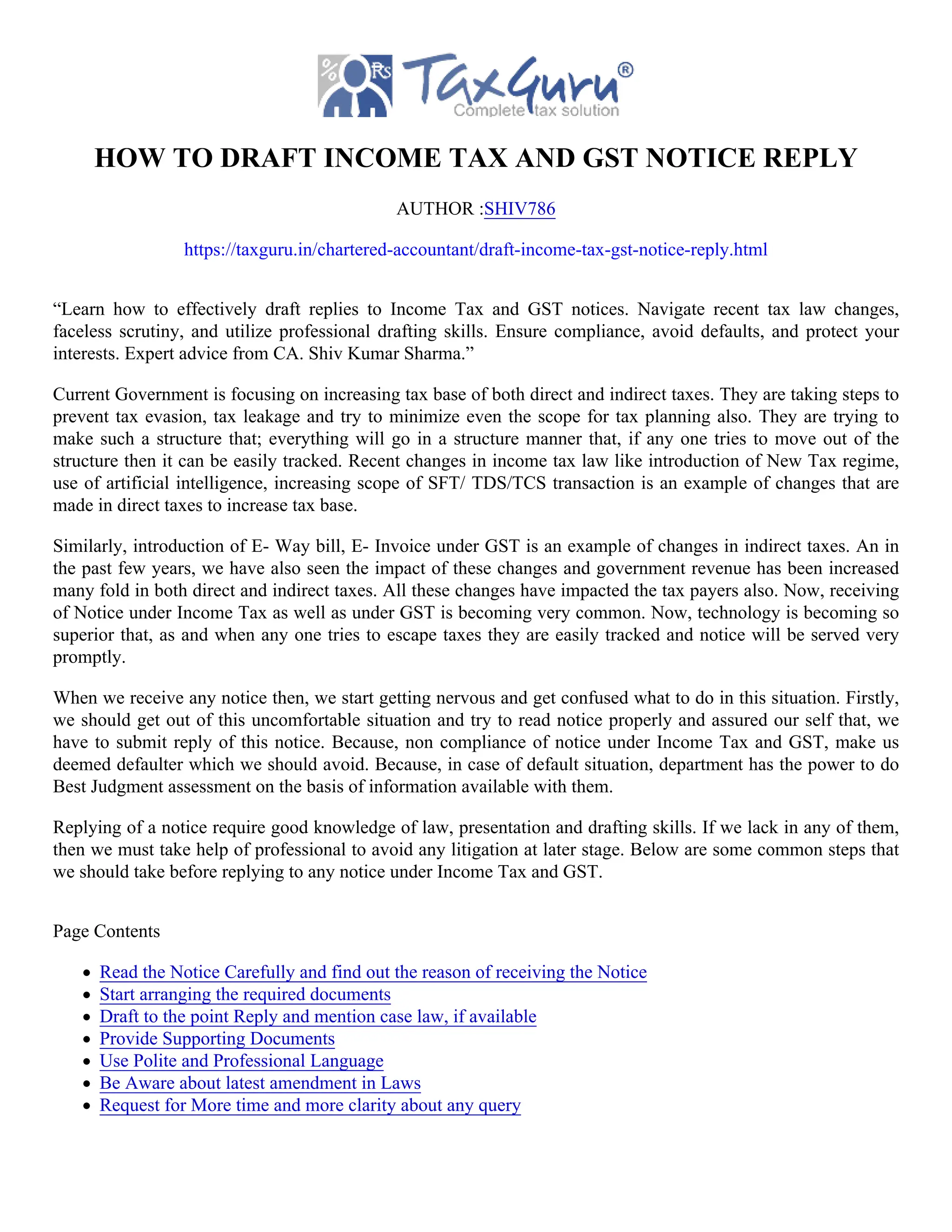 How to Draft Income Tax and GST Notice Reply | PDF