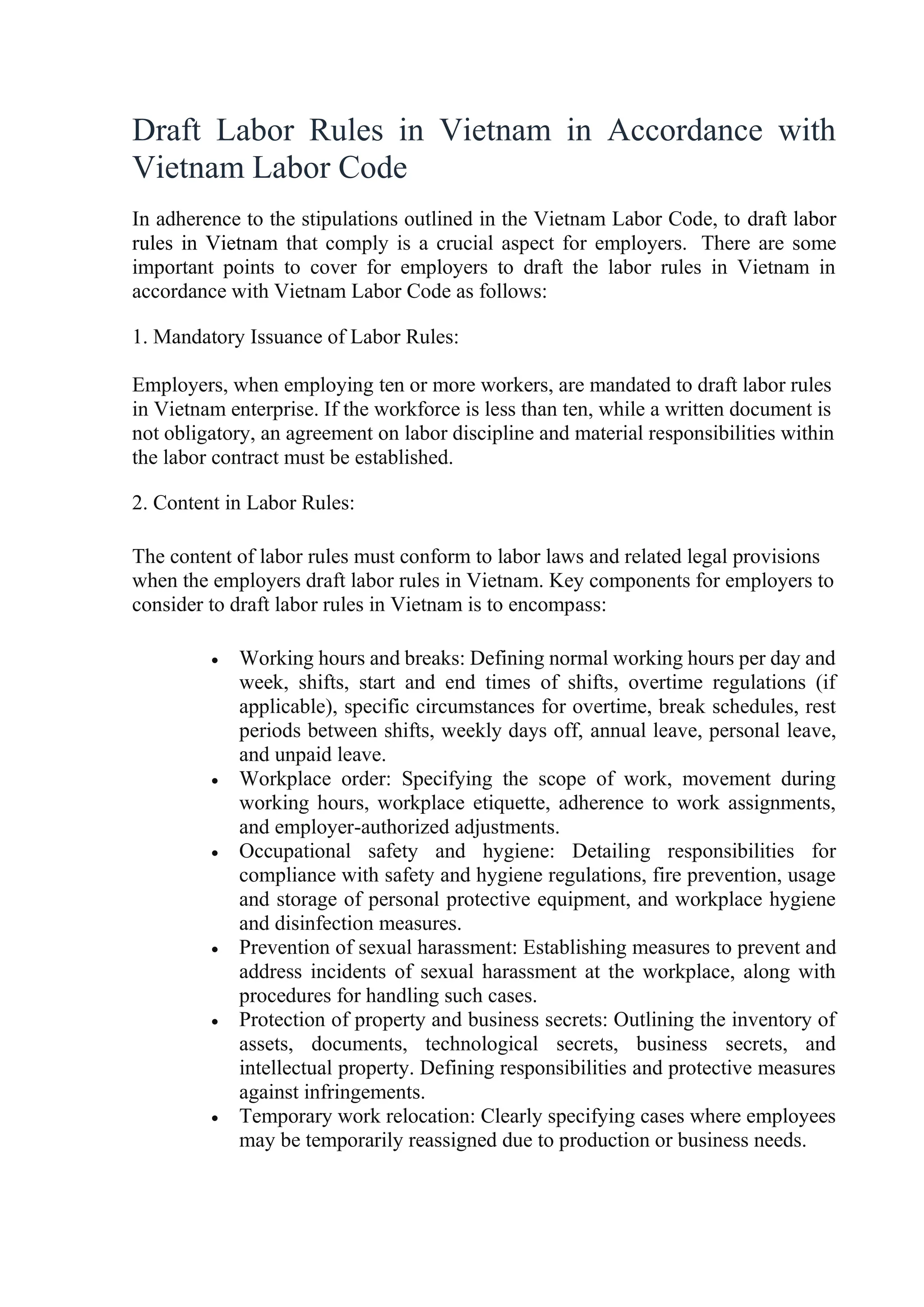 How To Draft Labor Rules in Vietnam Enterprise? | PDF