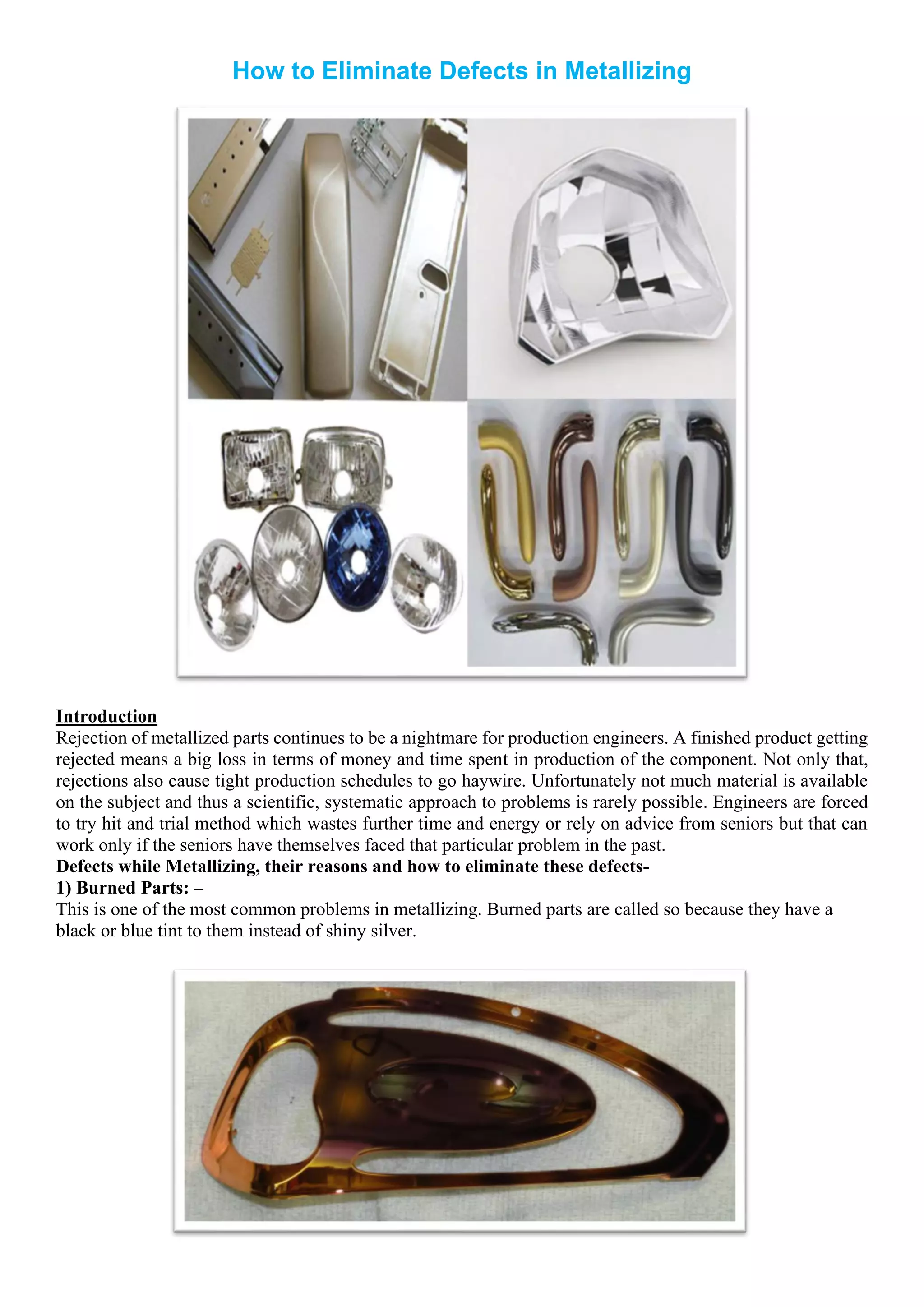 How to eliminate defects in metallizing | PDF