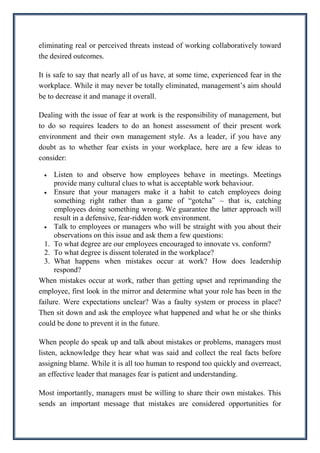 How to eliminate fear at working Place by Dr.Mahboob ali khan Phd | PDF