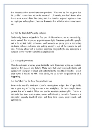 How to eliminate fear at working Place by Dr.Mahboob ali khan Phd | PDF