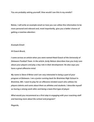 How to Email a College Football Coach | PDF
