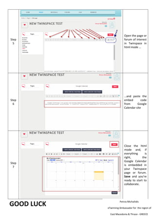 How to embed a google calendar in a twinspace page | PDF