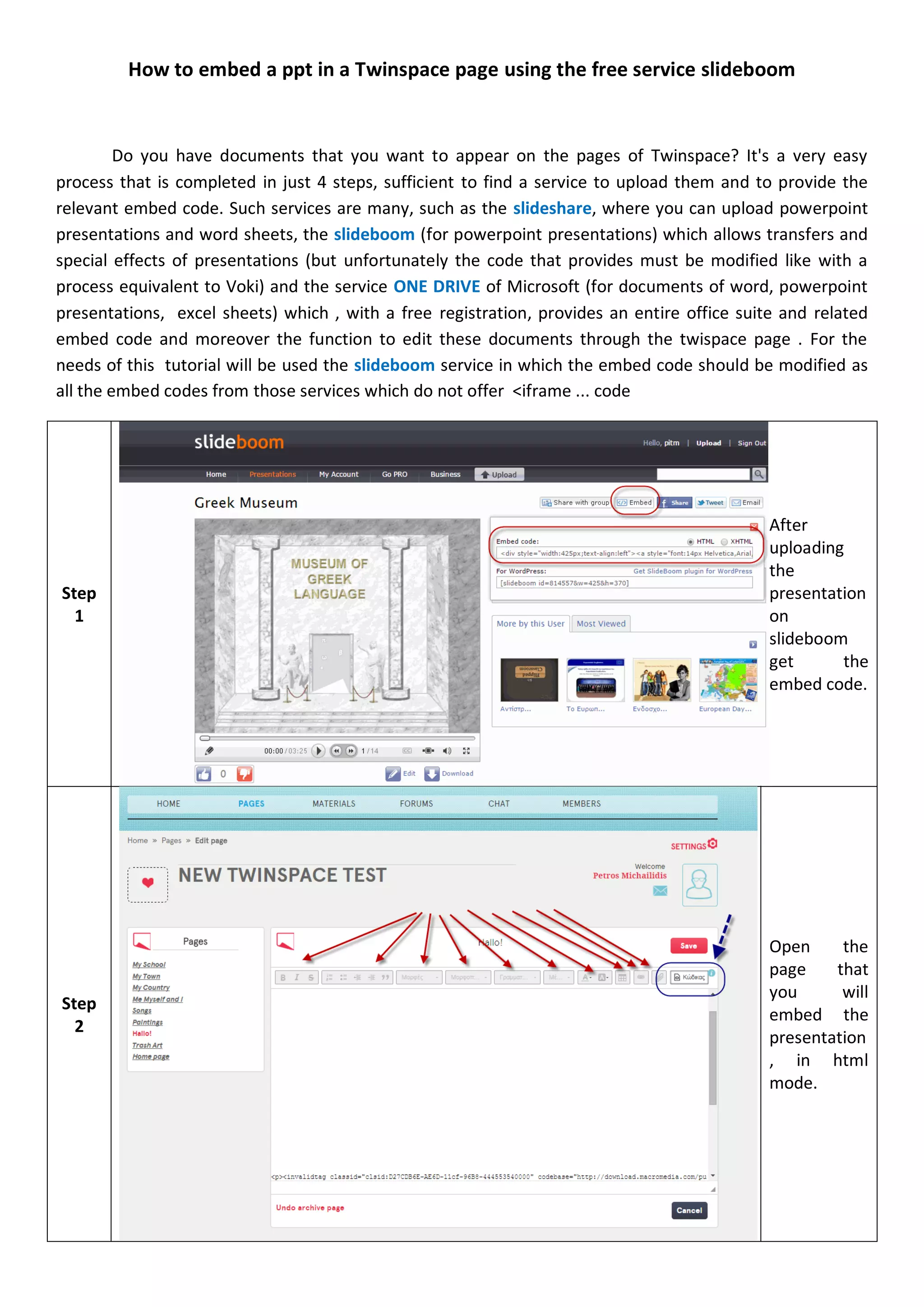 How to embed a ppt in a twinspace page - slideboom | PDF