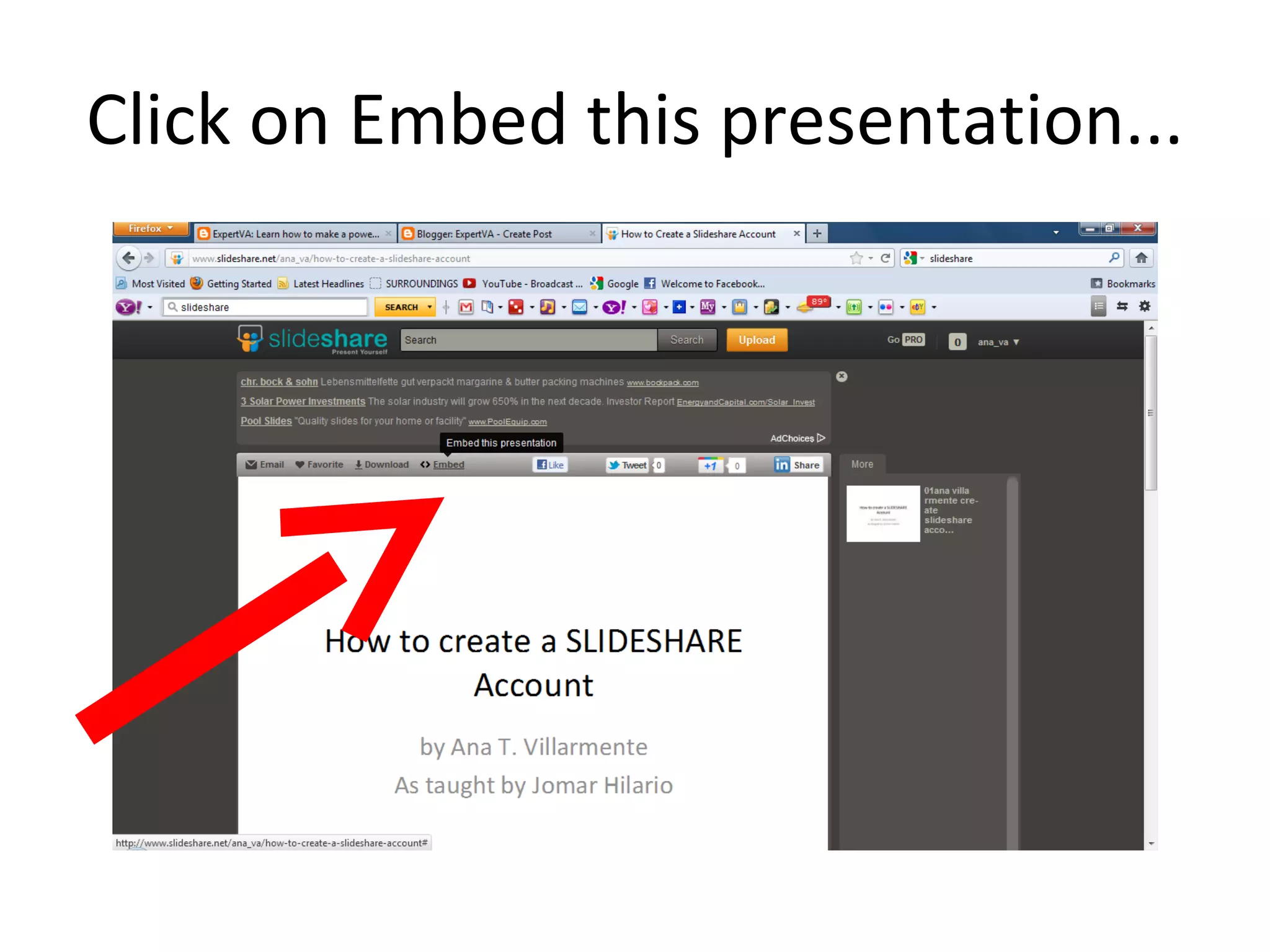 How to embed slideshare in your blog | PPT