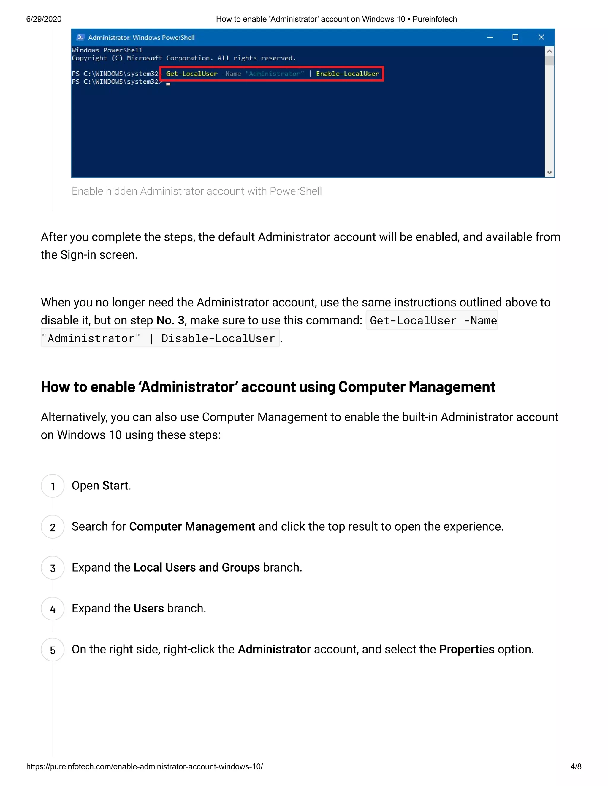 How to enable admin account w10 pureinfotech | PDF