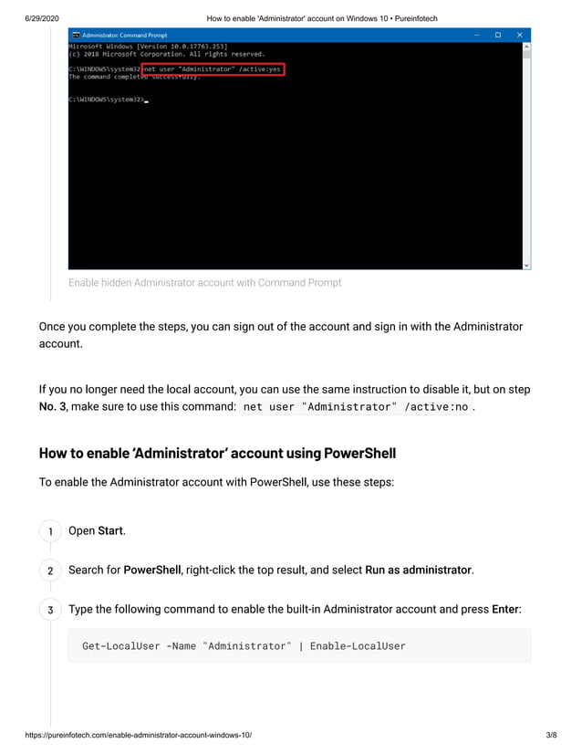 How to enable admin account w10 pureinfotech | PDF