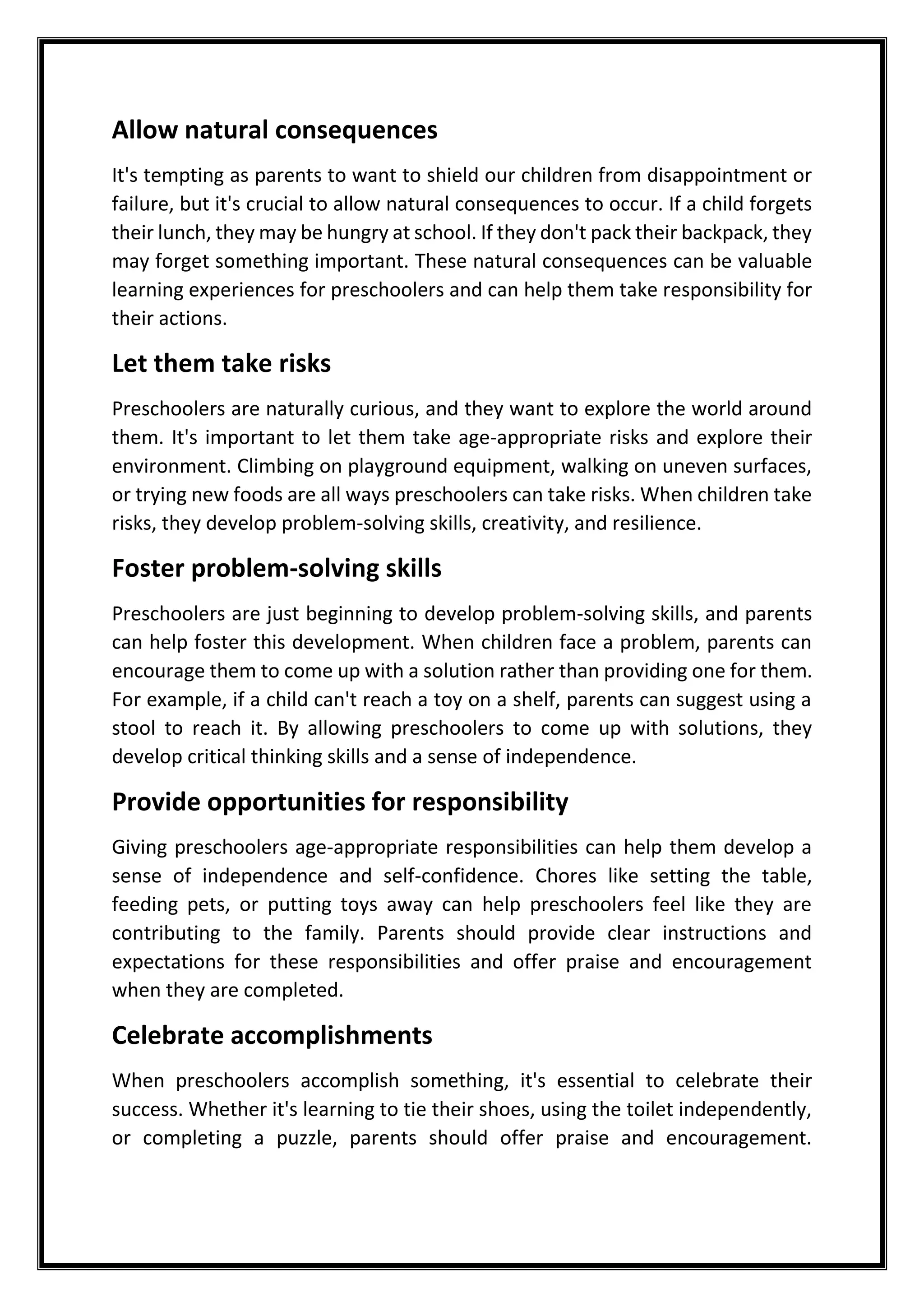 How to Encourage Independence in Preschoolers | PDF