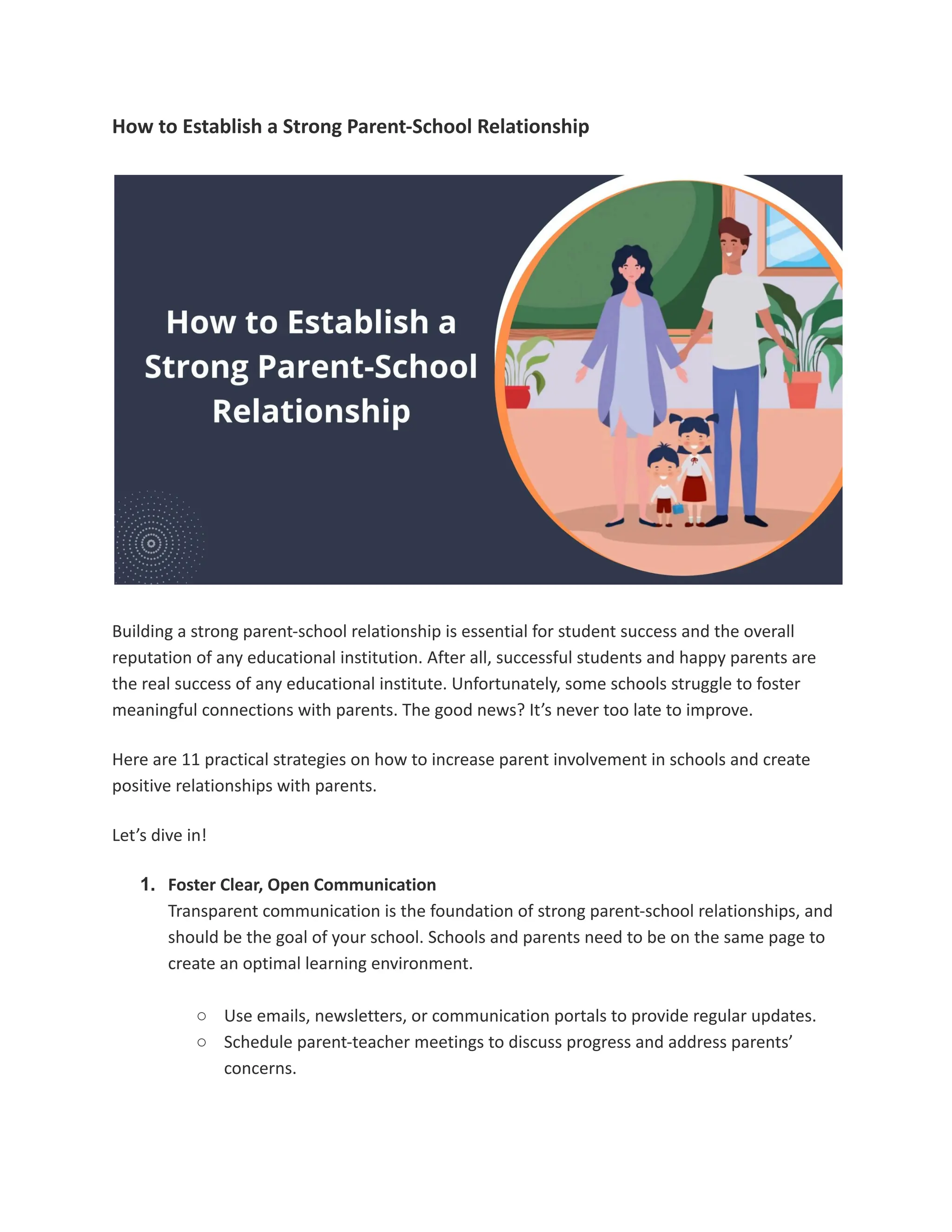 How to Establish a Strong Parent-School Relationship | PDF