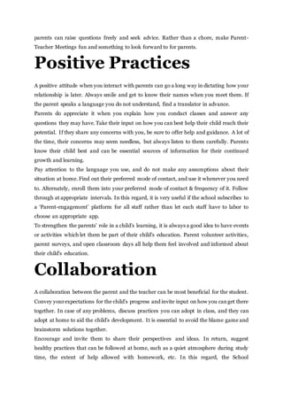 How to establish healthy parents teacher relationship | PDF