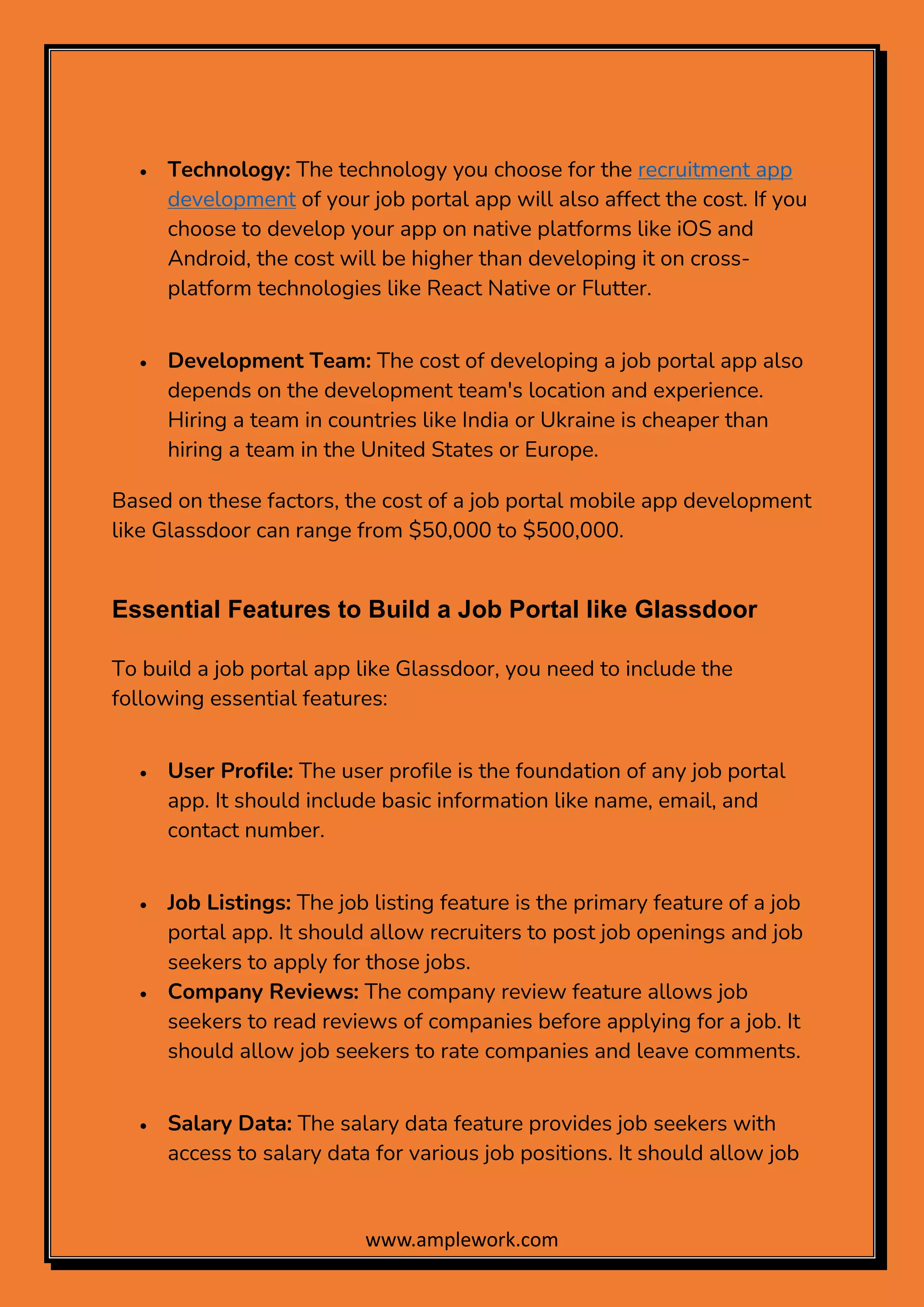 How to Estimate the Cost of Building a Job Portal like Glassdoor | PDF