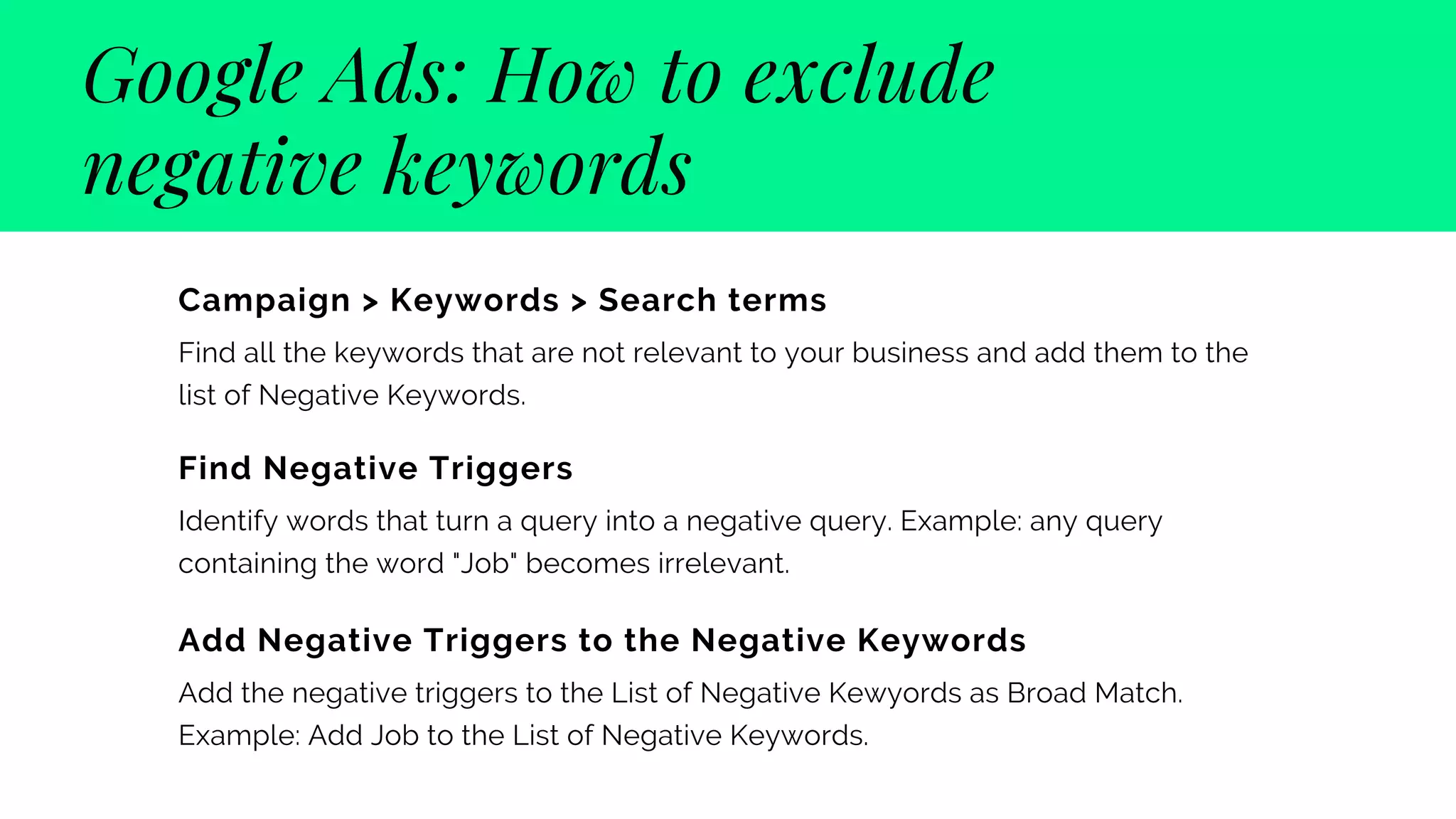 How to exclude negative keywords in Google Ads | PDF