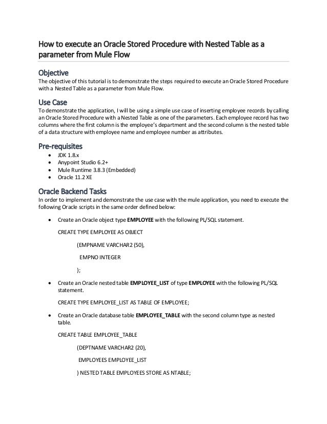 How To Execute An Oracle Stored Procedure With Nested