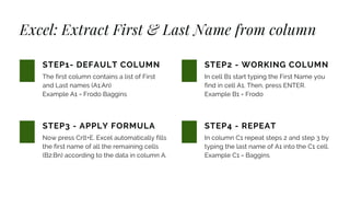Excel Formula: How to extract first and last name from one column | PPT