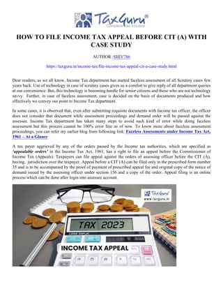 How to File Income Tax Appeal before CIT (A) with Case Study | PDF