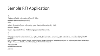 How to file RTI (Right to Information) Applications in India | PPTX