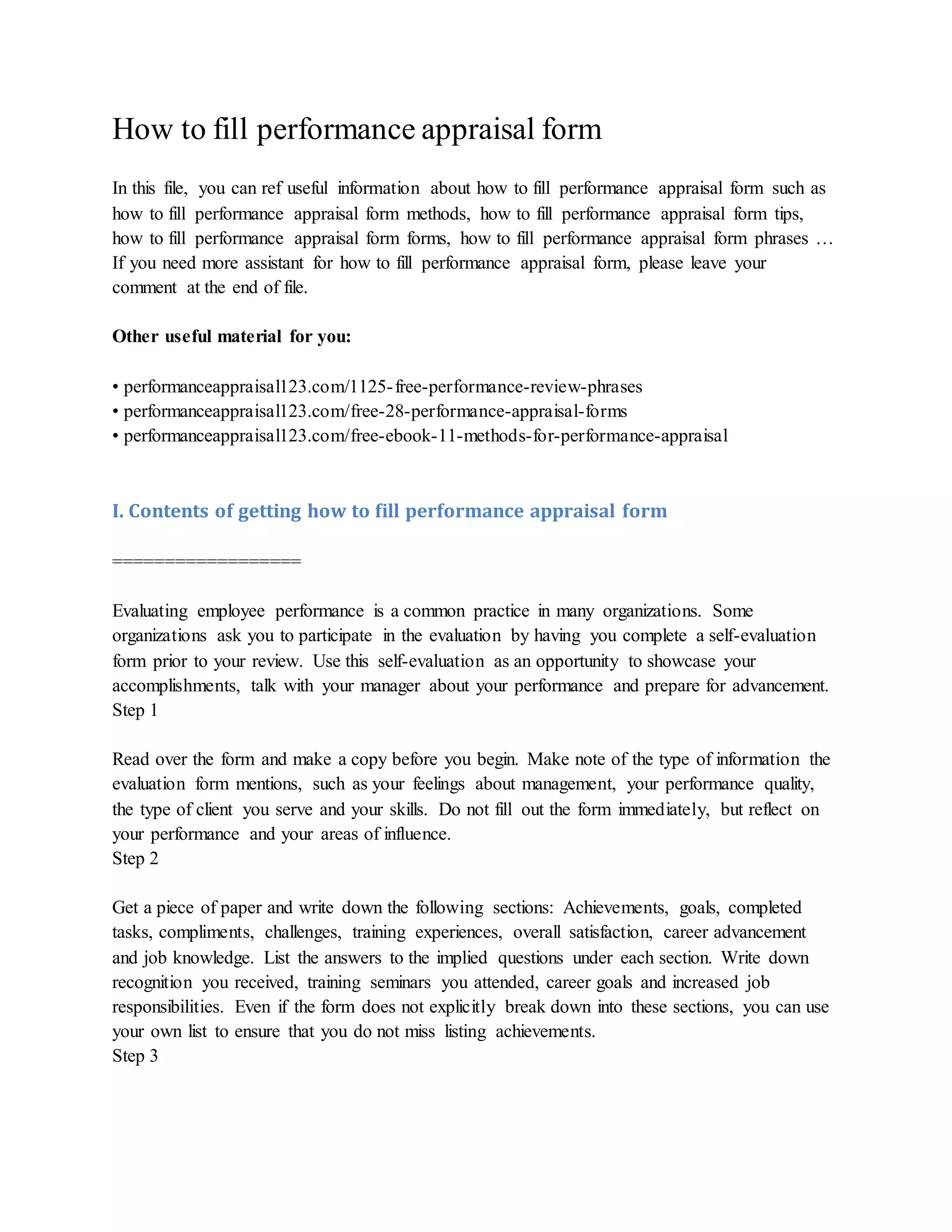 How to fill performance appraisal form | DOCX