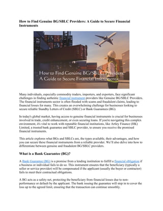 How to Find Genuine BG,SBLC Providers A Guide to Secure Financial Instruments.pdf