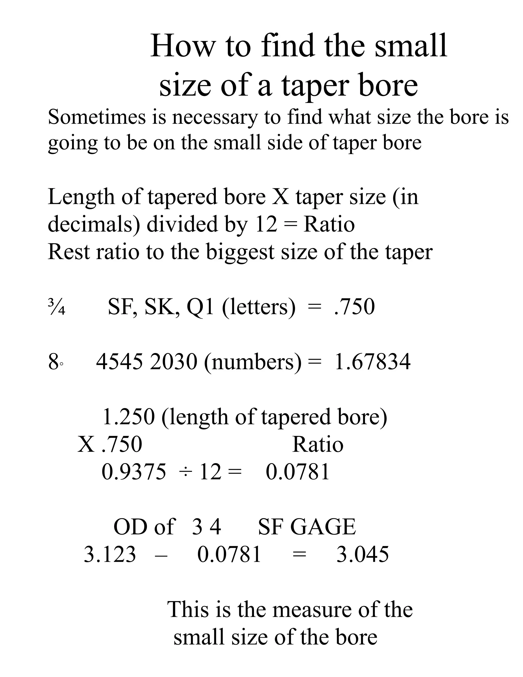 How to find the small side of taper bore | PDF