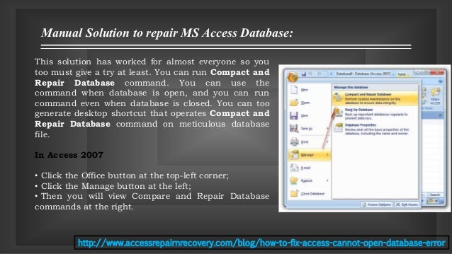 How To Fix Access “cannot Open Database” Error