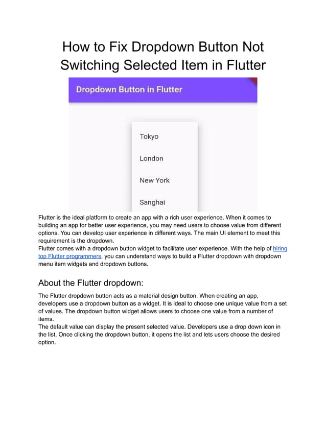 Guide to Fix Dropdown Button Not Switching Selected Item | Flutter | PDF