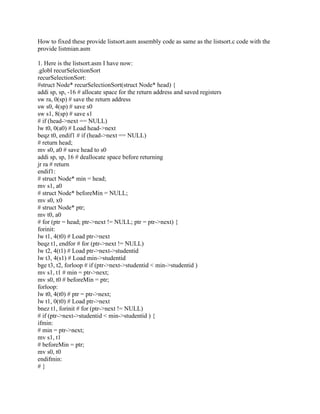 How to fixed these provide listsort-asm assembly code as same as the l.pdf