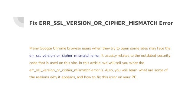How To Fix Err Ssl Version Or Cipher Mismatch Error