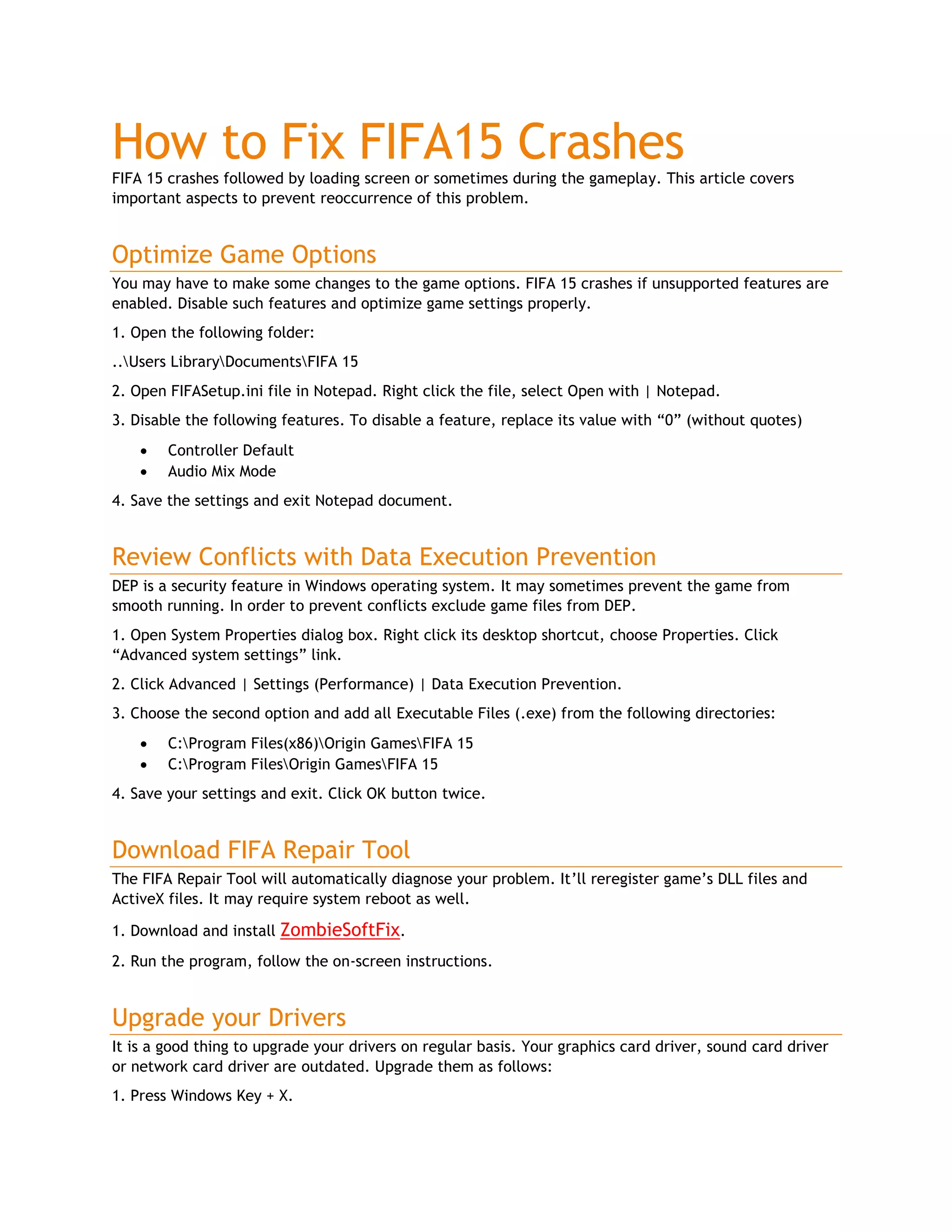 How to Fix FIFA 15 Crashes | PDF