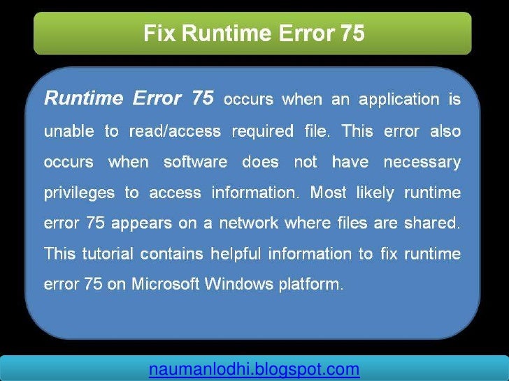 How To Fix Runtime Error 75