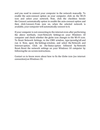 HOW TO FIX THE GLOBE ICON NO INTERNET CONNECTION IN WINDOWS 10? | PDF