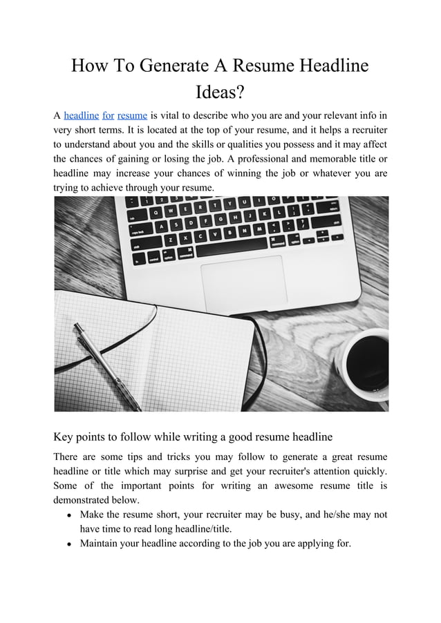 How to Generate Resume Headline Ideas? | PDF