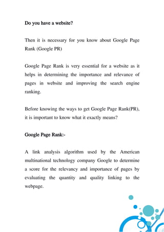 How To Get Google Page Rank For Your Website? | PDF