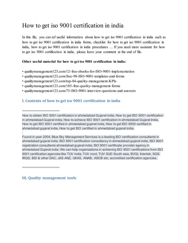 How to get iso 9001 certification in india | DOCX