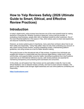 2026 Ultimate Guide to Safe, Ethical Yelp Review Practices | DOCX