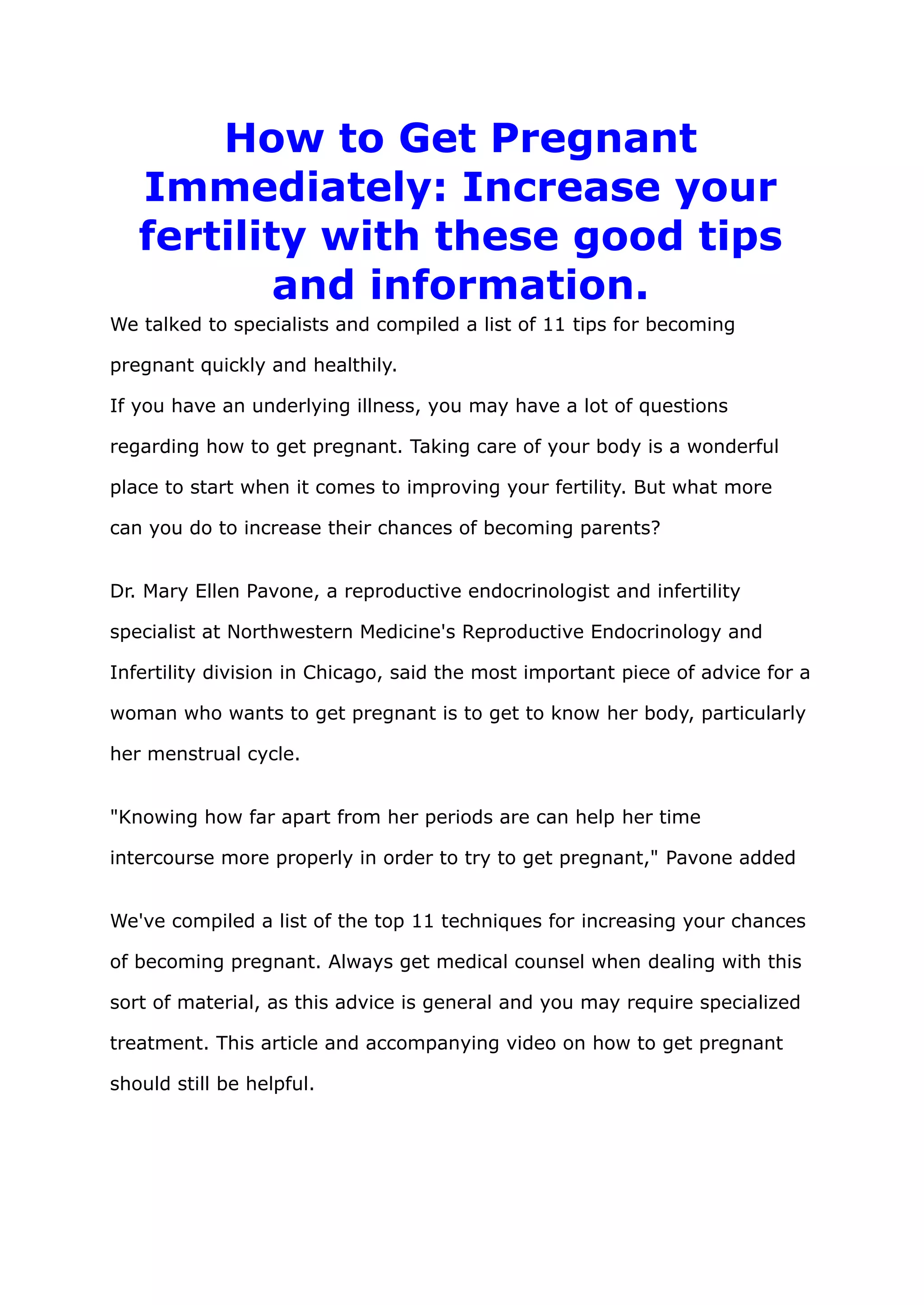 How to get pregnant immediately increase your fertility with these good ...