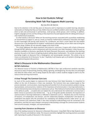 How to Get Kids Talking about Math | PDF