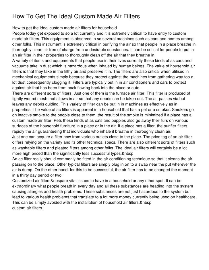 How To Get The Ideal Custom Made Air Filters