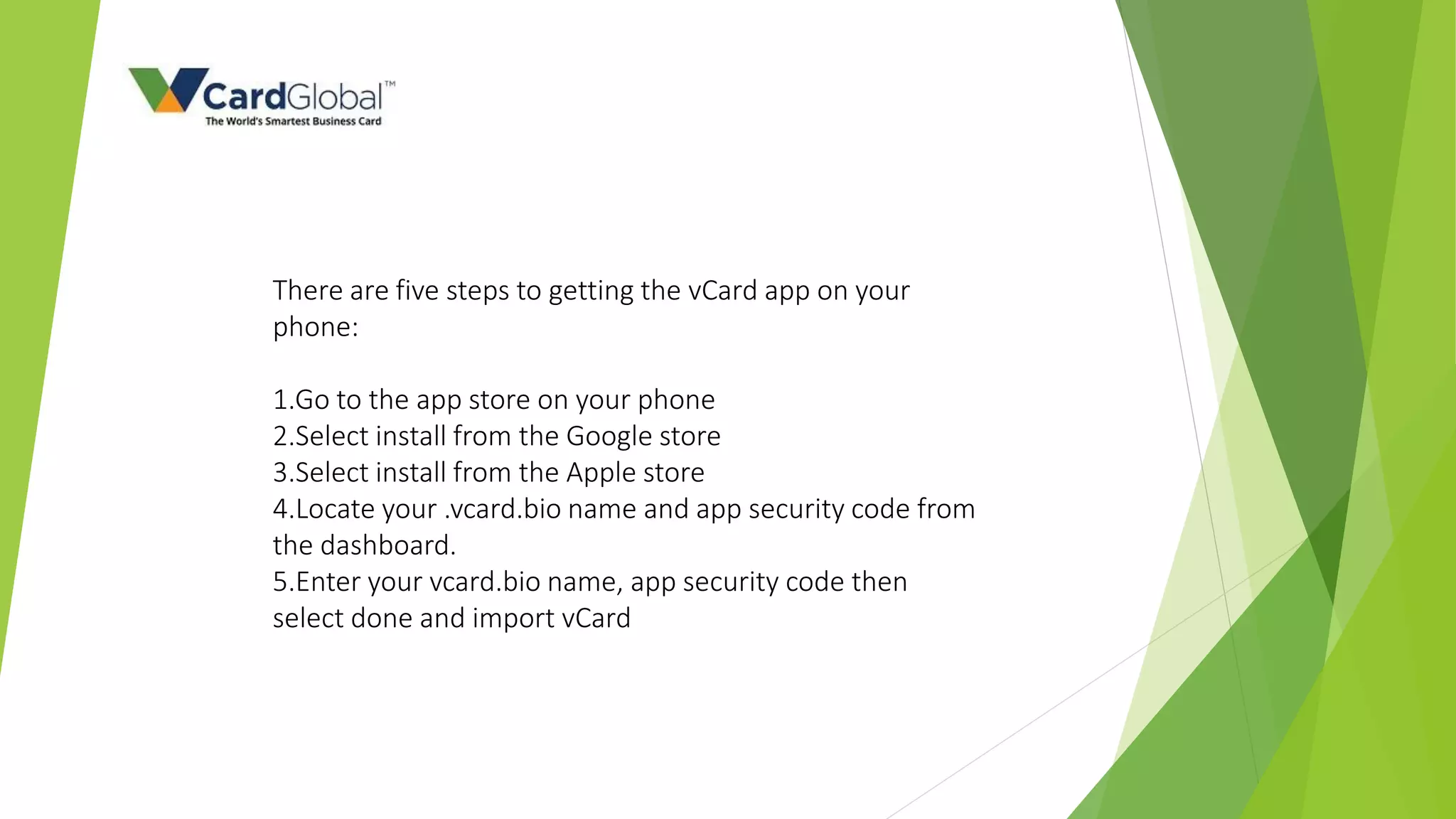 How to get the v card app on your phone | PDF