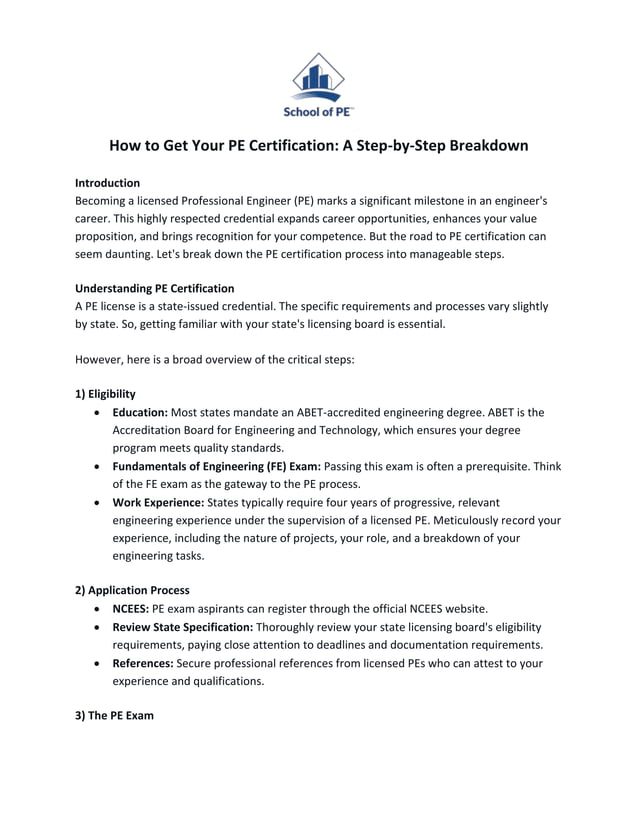 How to Get Your PE Certification A Step-by-Step Breakdown | PDF
