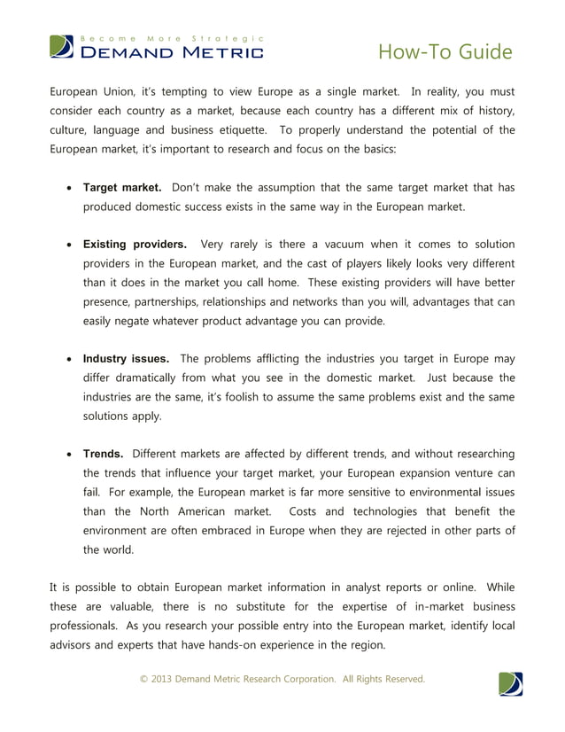 How-To Guide - European Market Entry | PDF