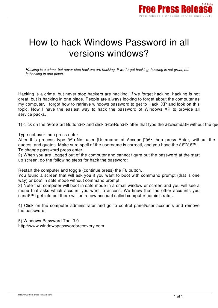 How To Hack Windows Password In All Versions Windows