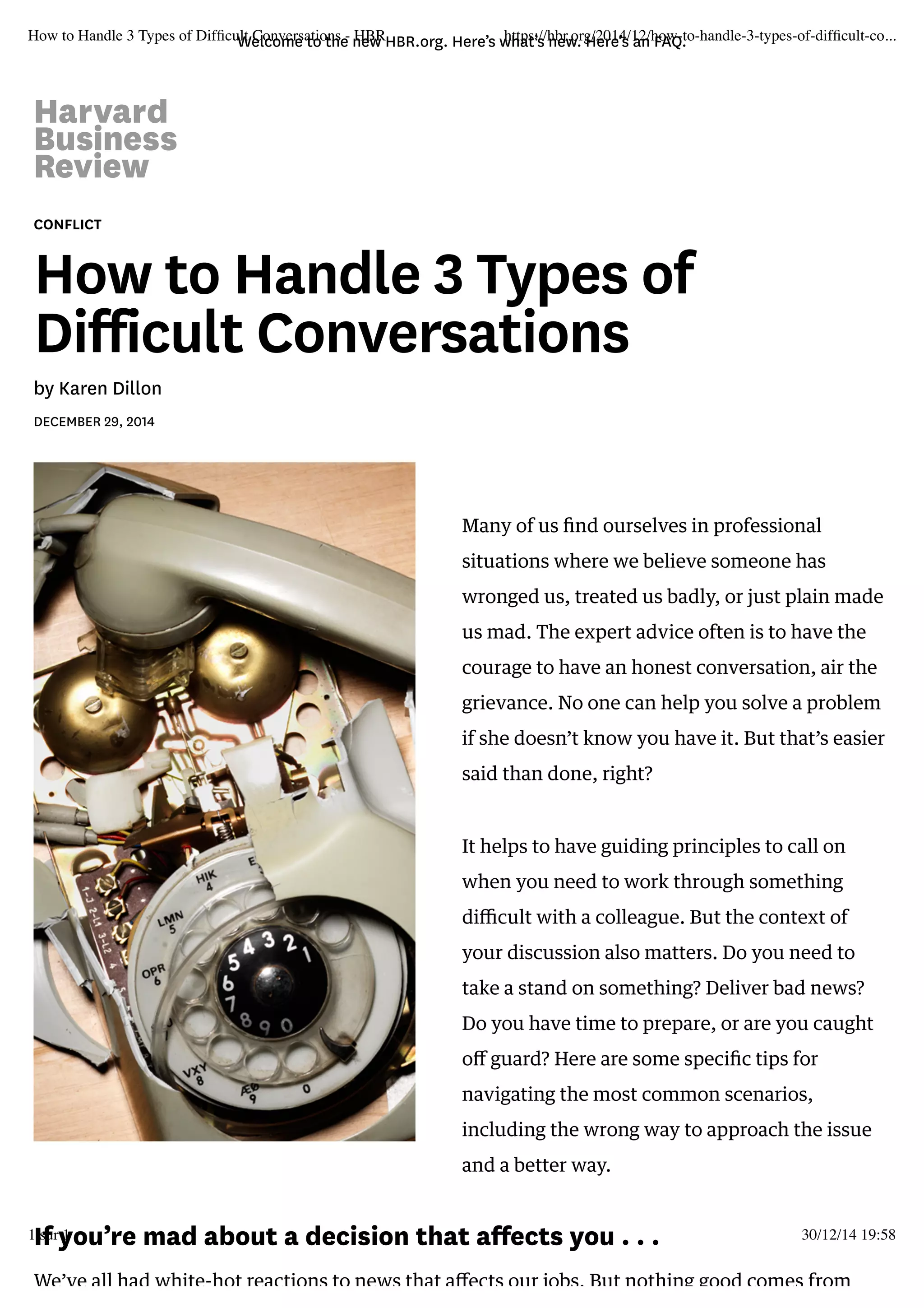How to handle 3 types of difficult conversations hbr | PDF