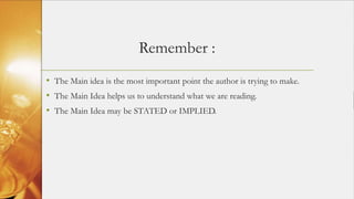 How to identify the main idea in written text | PPT