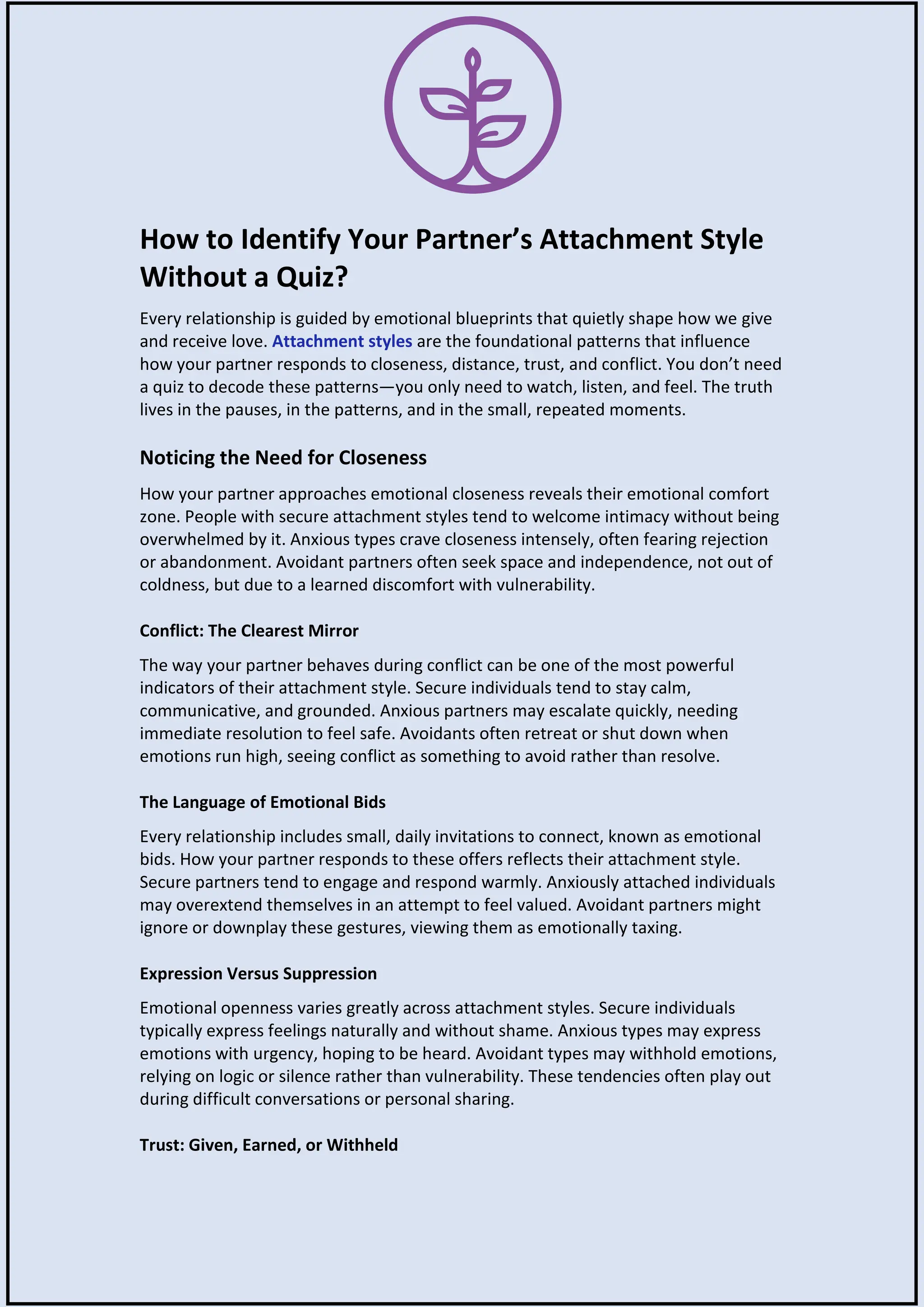How to Identify Your Partner’s Attachment Style Without a Quiz? | PDF