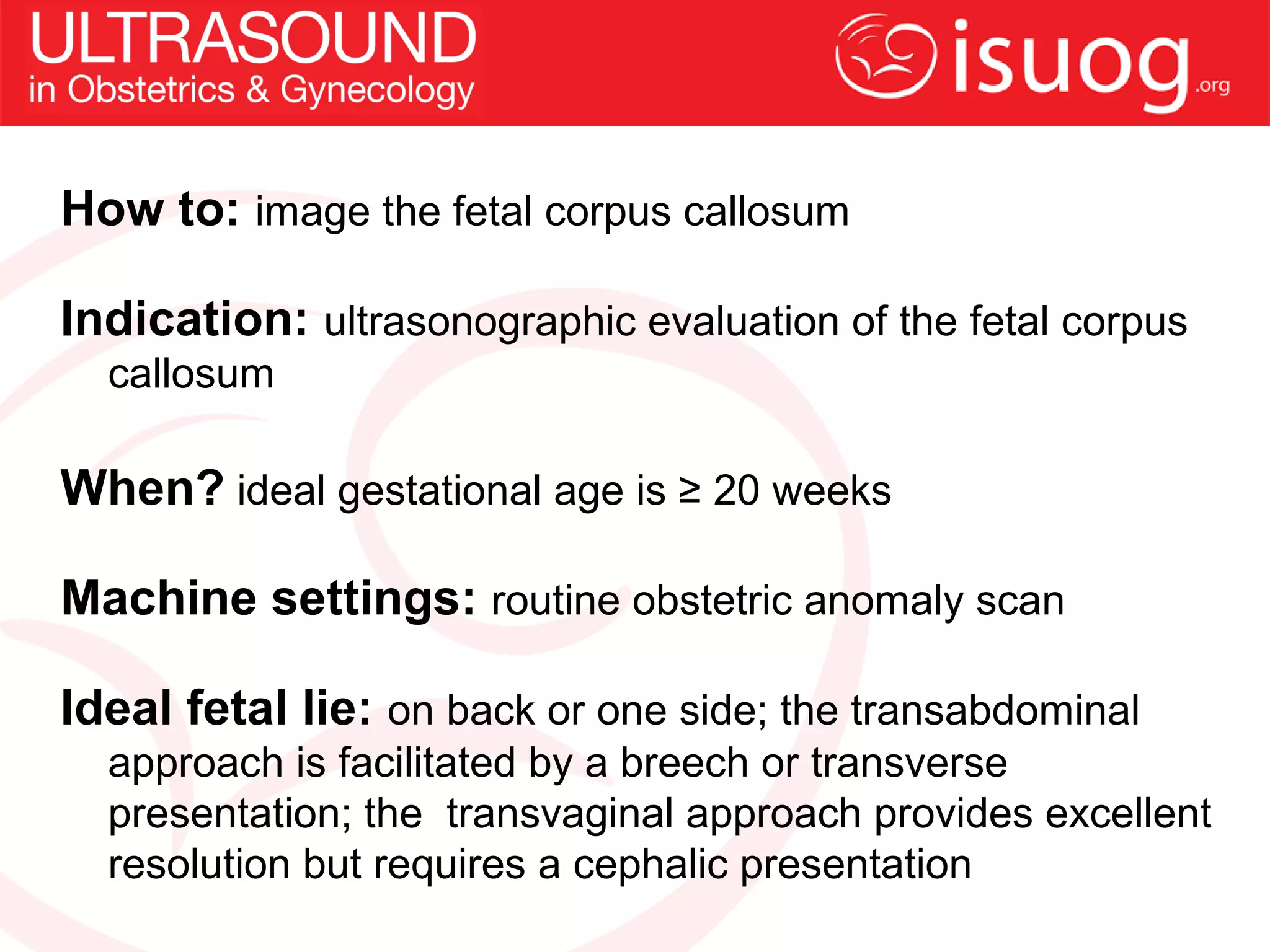 How to image the fetal corpus callosum | PPT