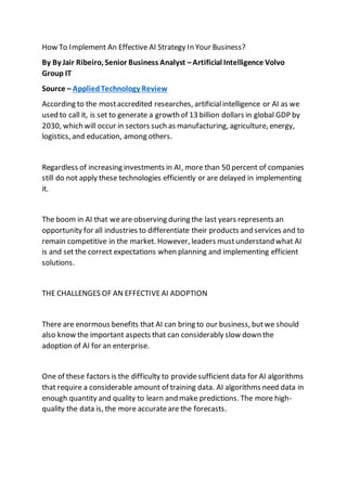 How to implement an effective ai strategy in your business | PDF